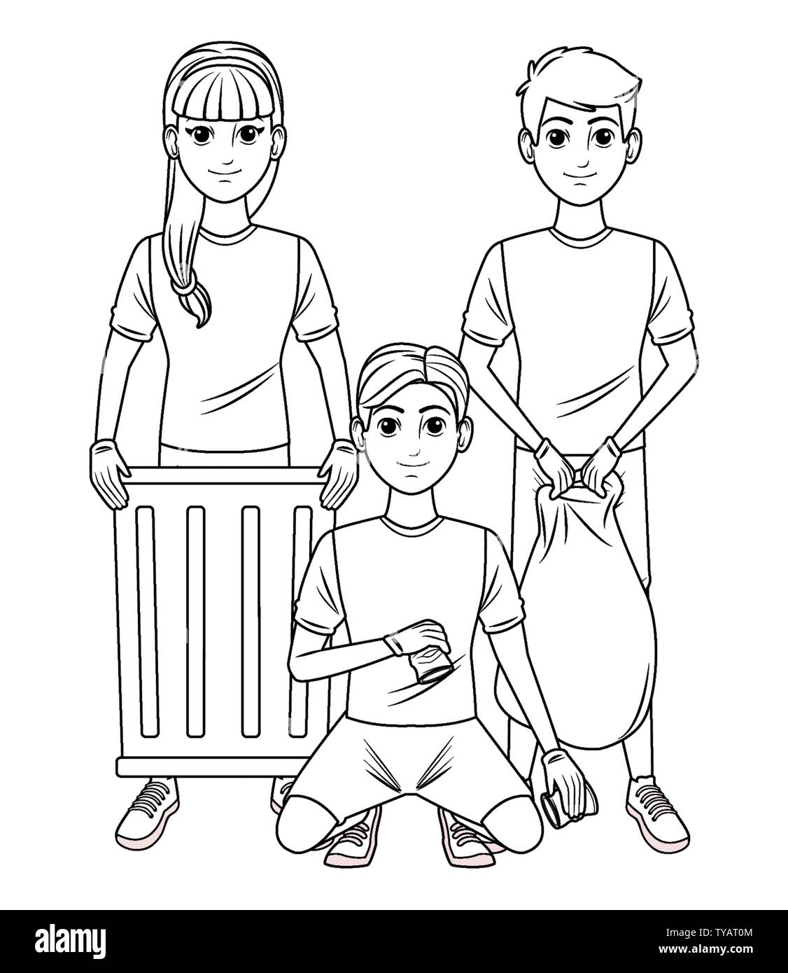 cleaning service person avatar cartoon character in black and white ...