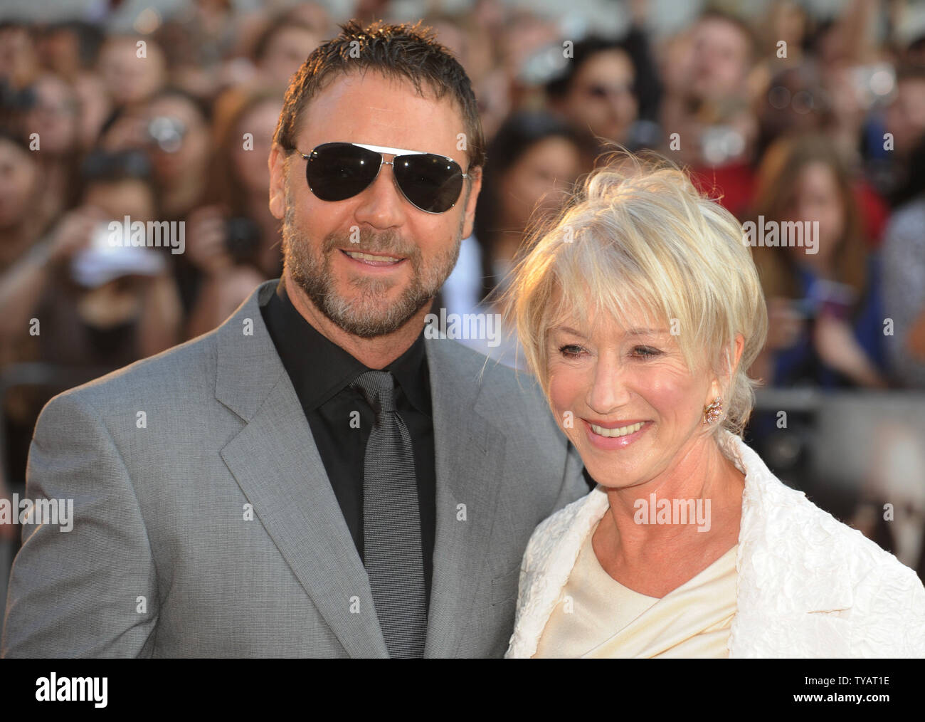 British actress Helen Mirren and Australian actor Russell Crowe attend ...