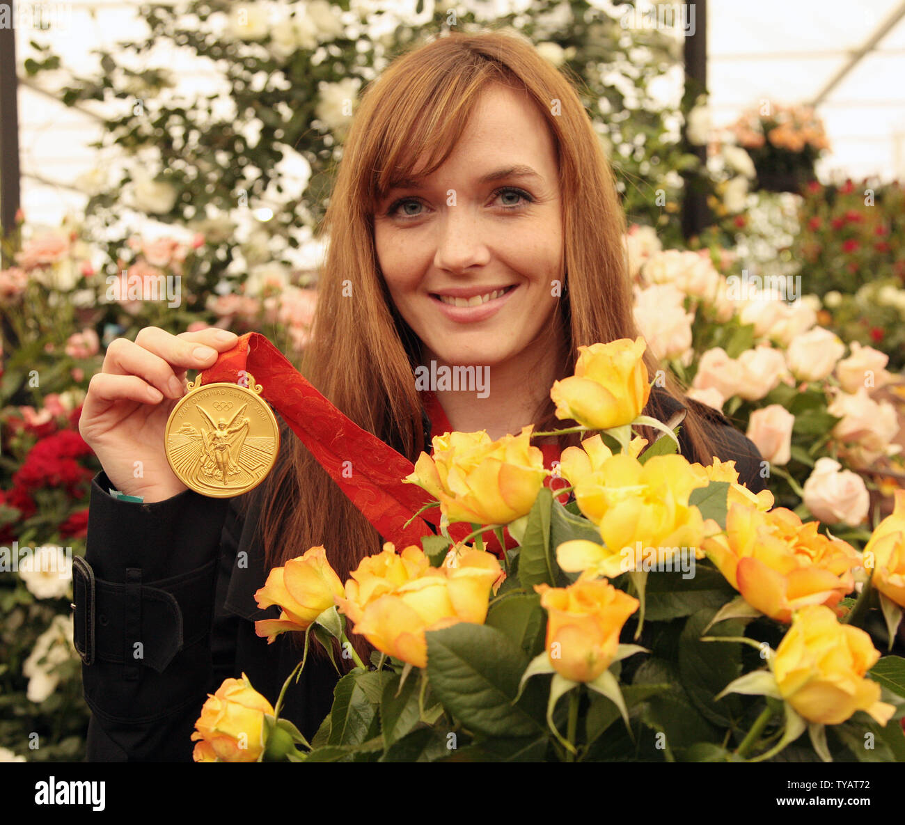 Victoria Pendleton Olympic cycling gold medallist poses in the flowers ...