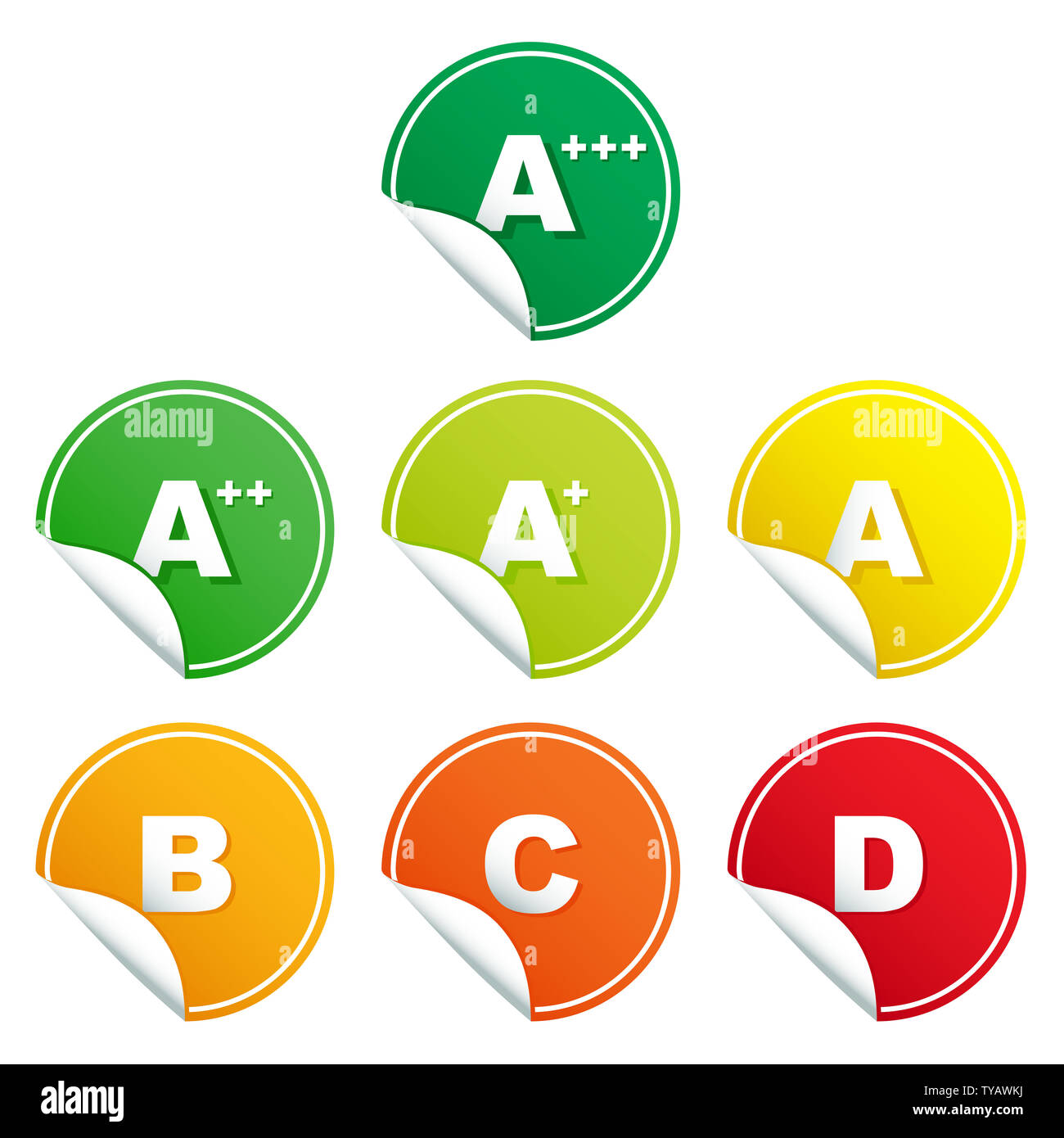 Collection of energy efficiency sticker icons. Energy rating class ...