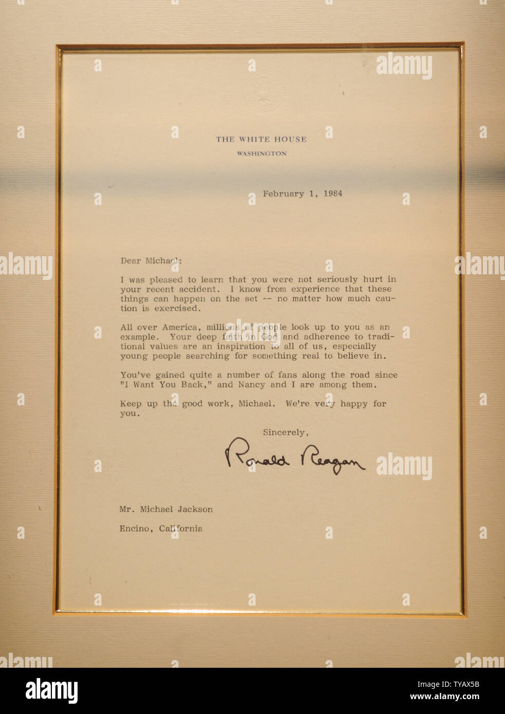 American singer Michael Jackson's "Letter From President Ronald Reagan ...