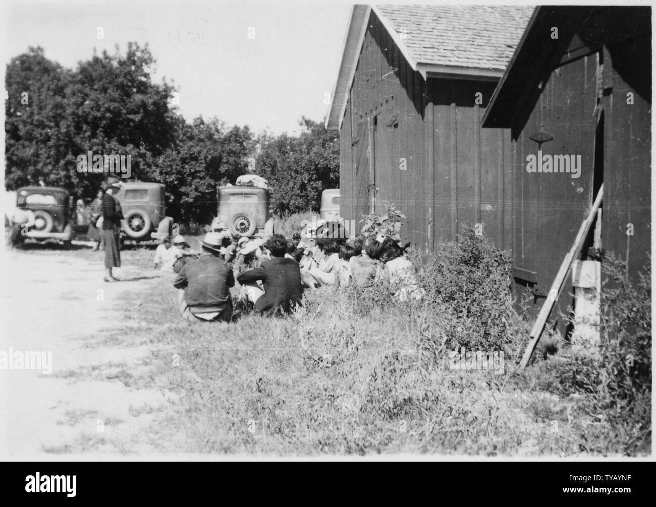 Outdoor lecture by social worker at 4-H encampment Stock Photo - Alamy