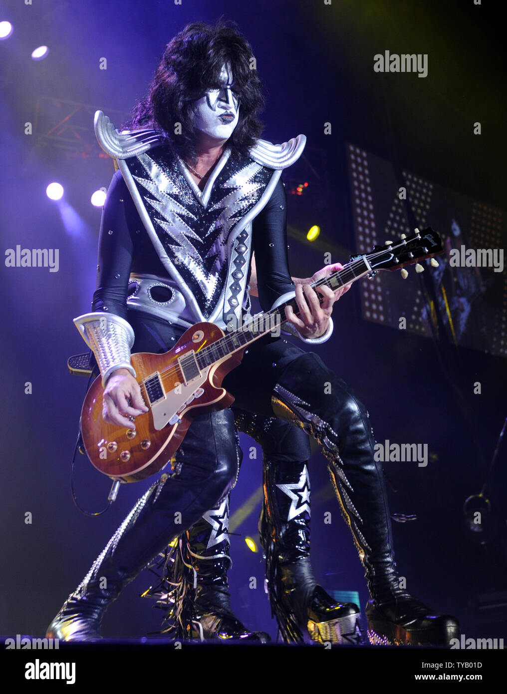 American guitarist Tommy Thayer performs with Kiss at Wembley Arena in ...