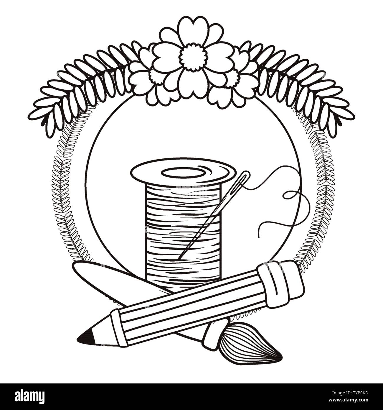 Thread pencil and brush design, Tailor shop fashion textile workshop ...