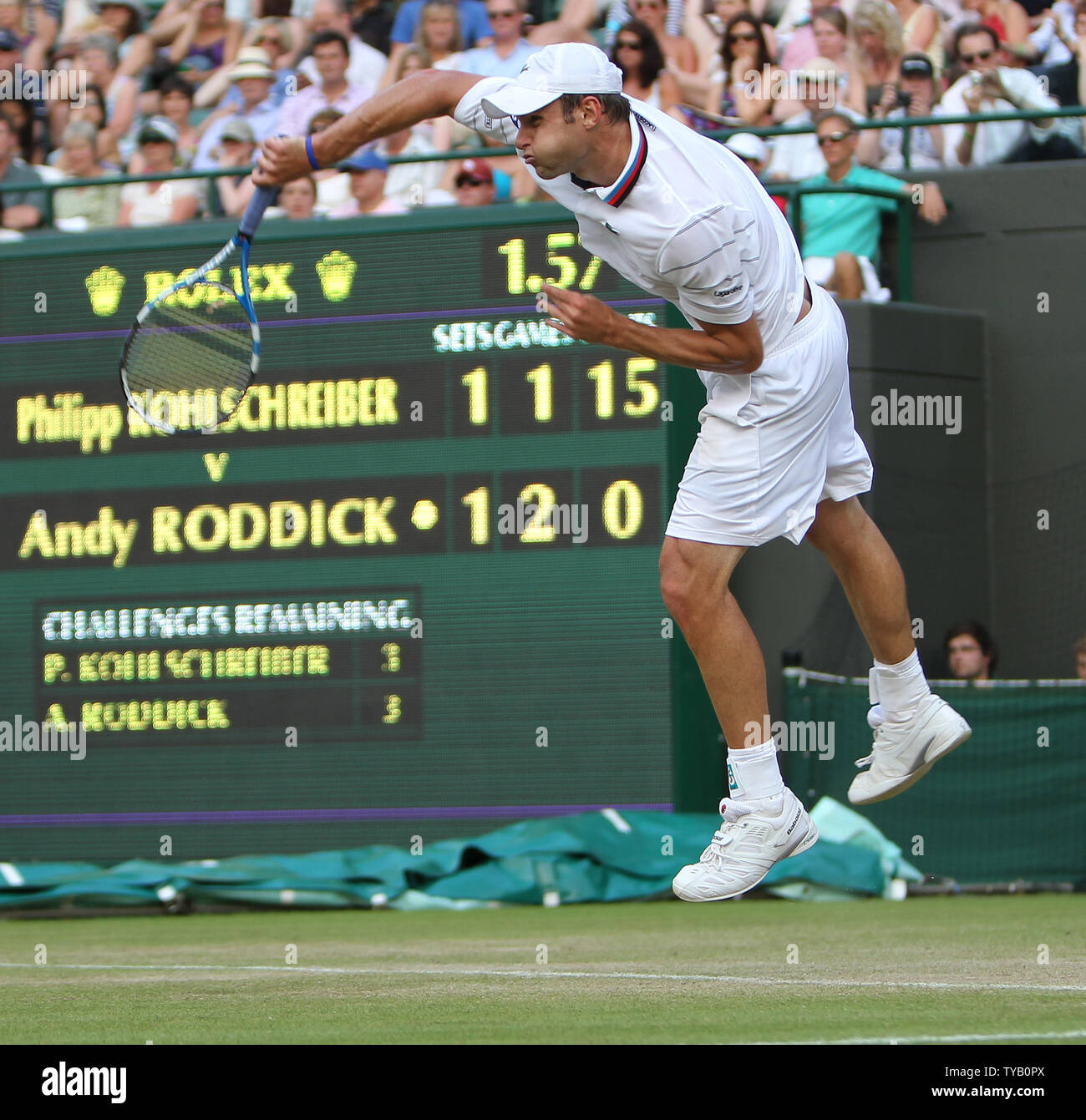 American Andy Roddick serves in his match with Germany's Philip ...
