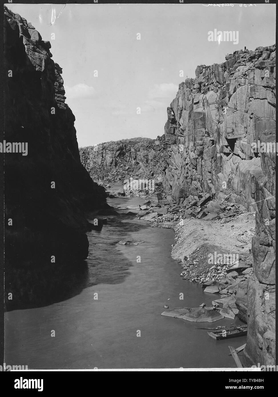 Pathfinder Dam site; view looking up the North Platte River showing the ...