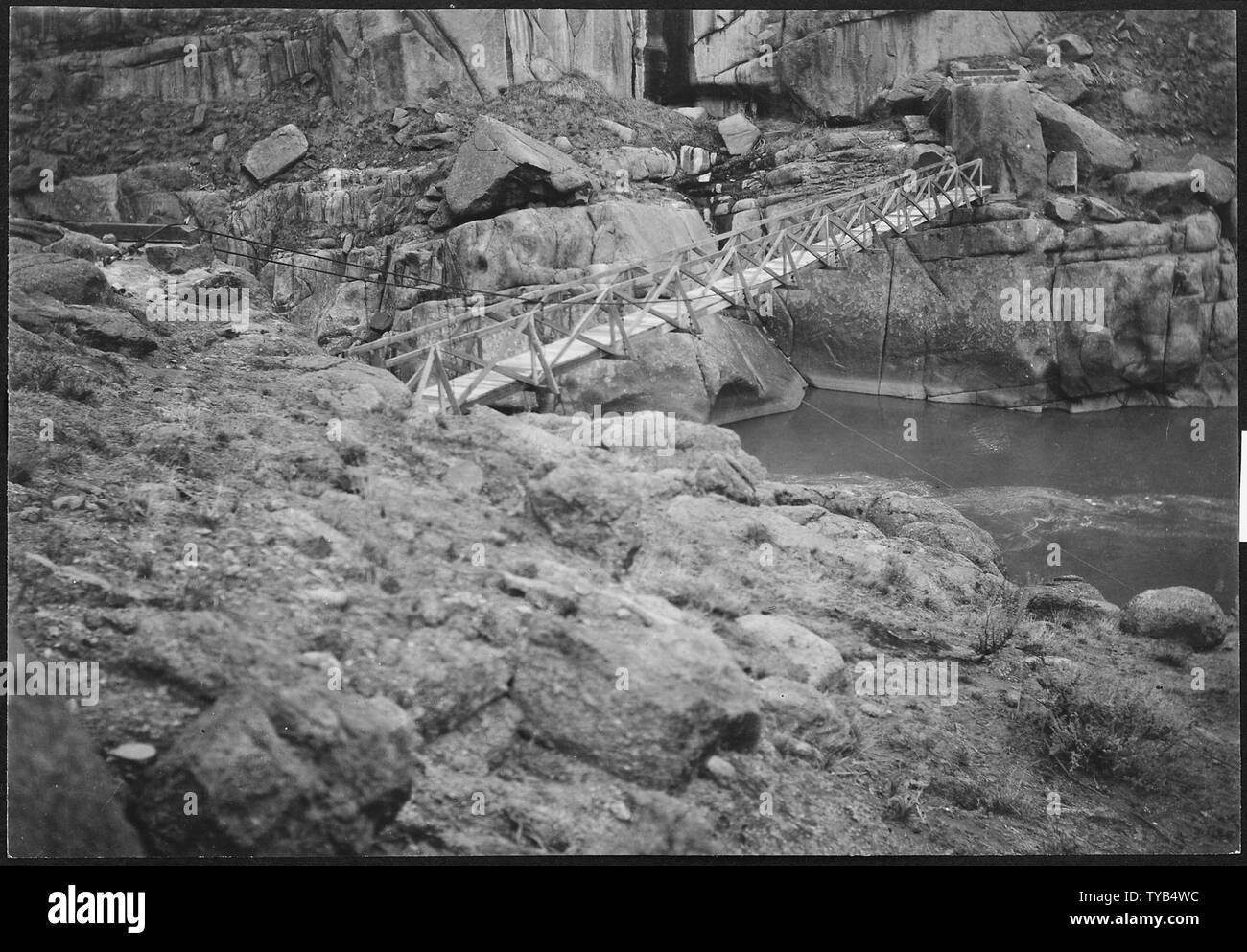 Pathfinder Dam; footbridge across North Platte River.; Scope and ...