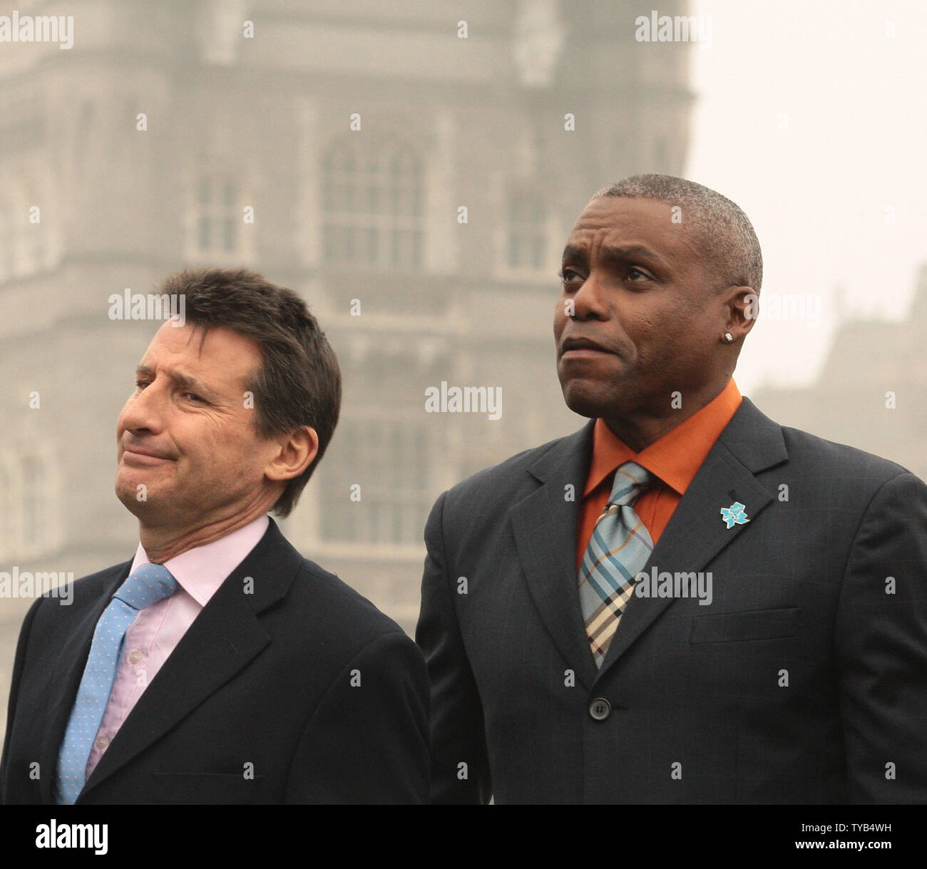Olympians Sebastian Coe and Carl Lewis,pose at a photocall to launch ...