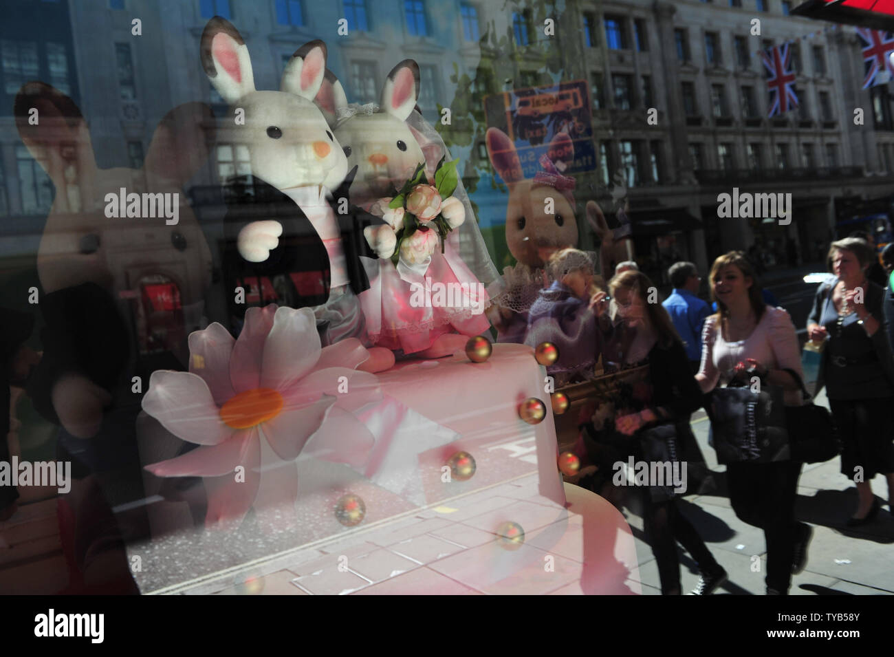 The window display at Hamley's Toy Store is seen decorated with a royal ...
