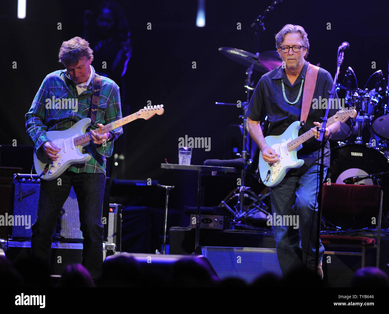 British singers/ guitarists Eric Clapton and Steve Winwood perfom at ...
