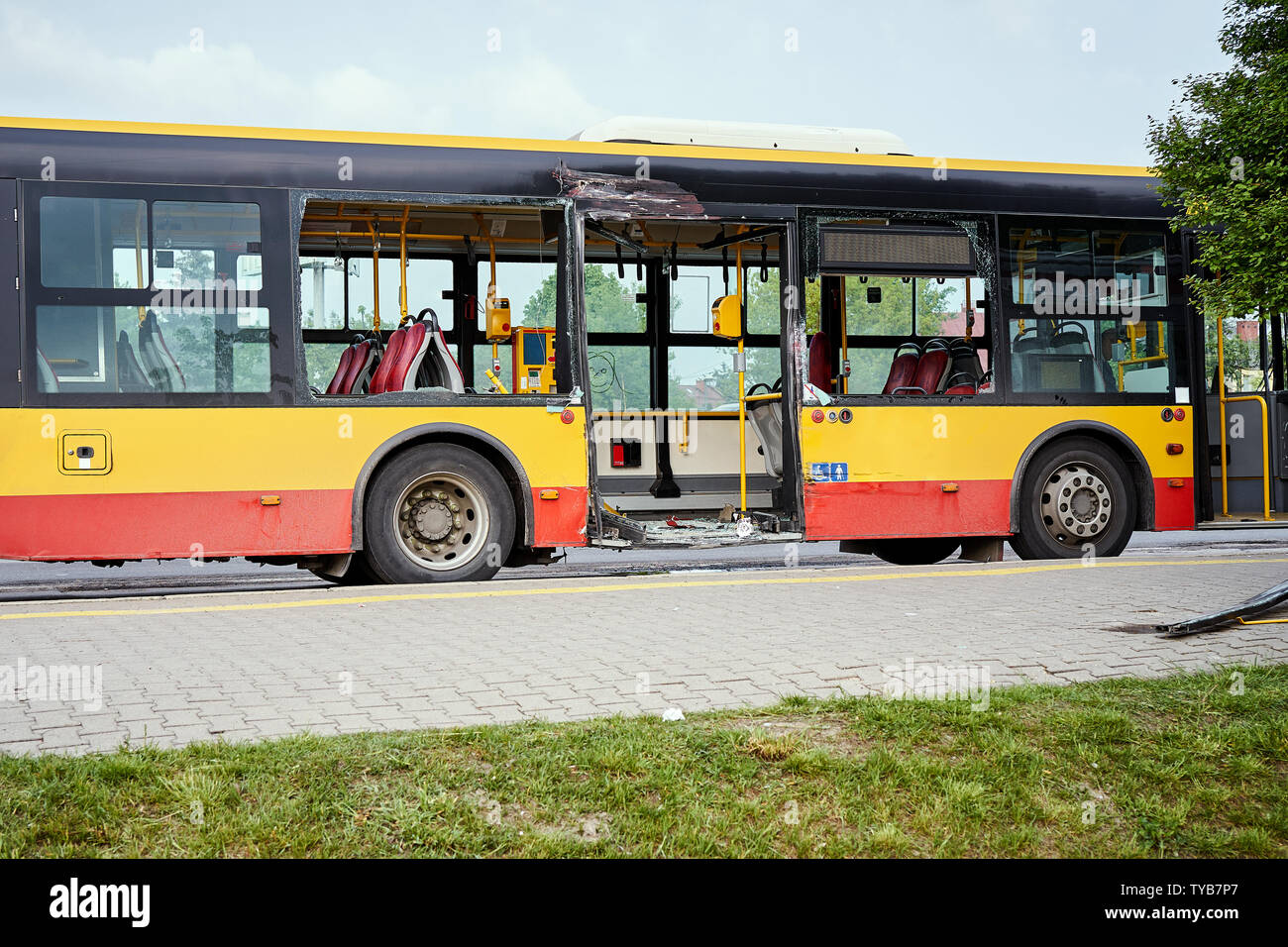 View of devastated city bus after road accident Stock Photo - Alamy
