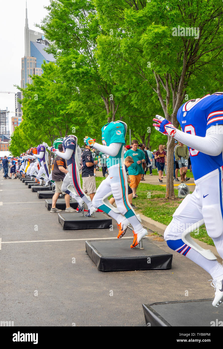 NFL team mannequins set up so that fans can take photos in their team's ...