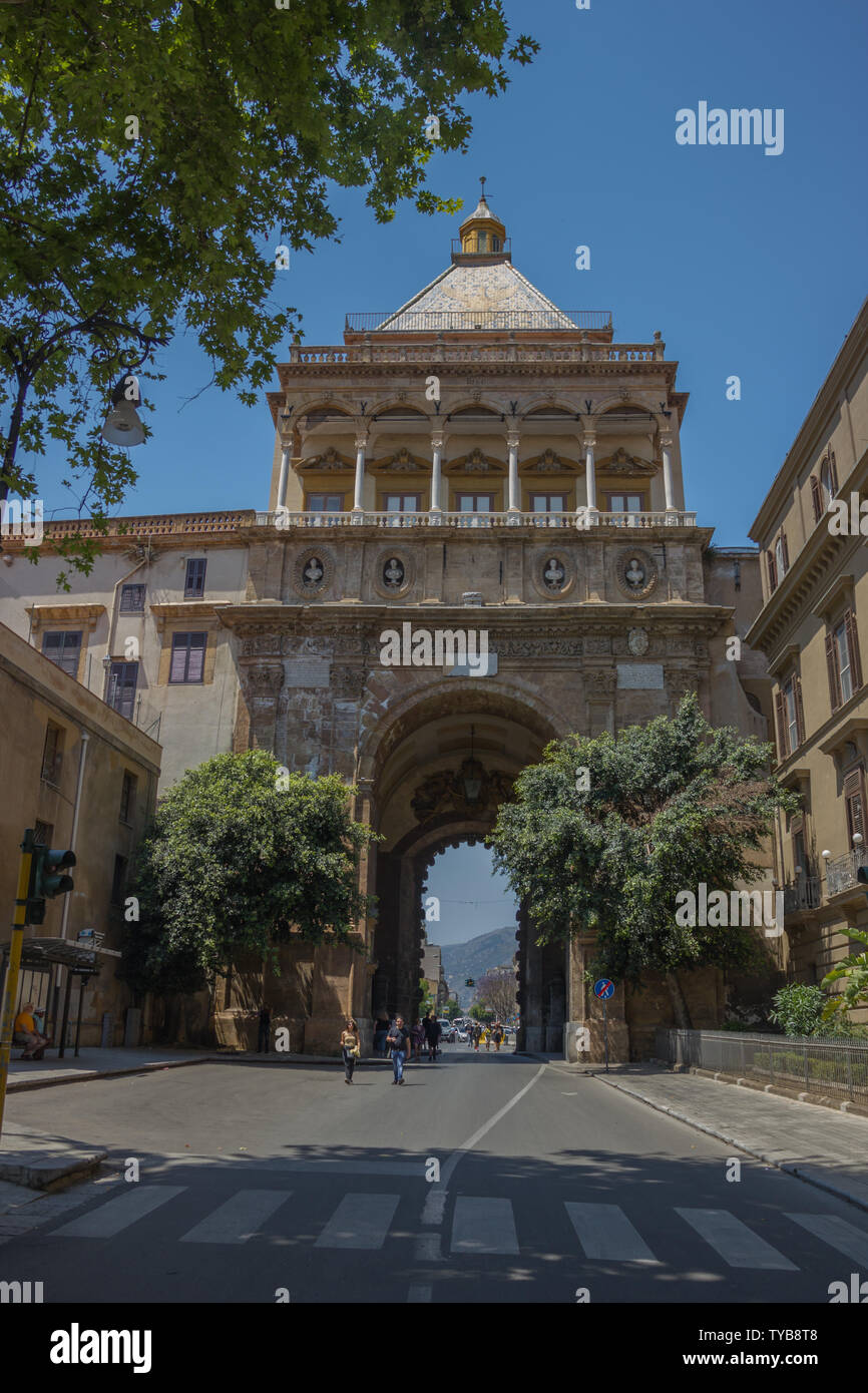 Vertical view of the historical gate of the Norman palace in Palermo ...
