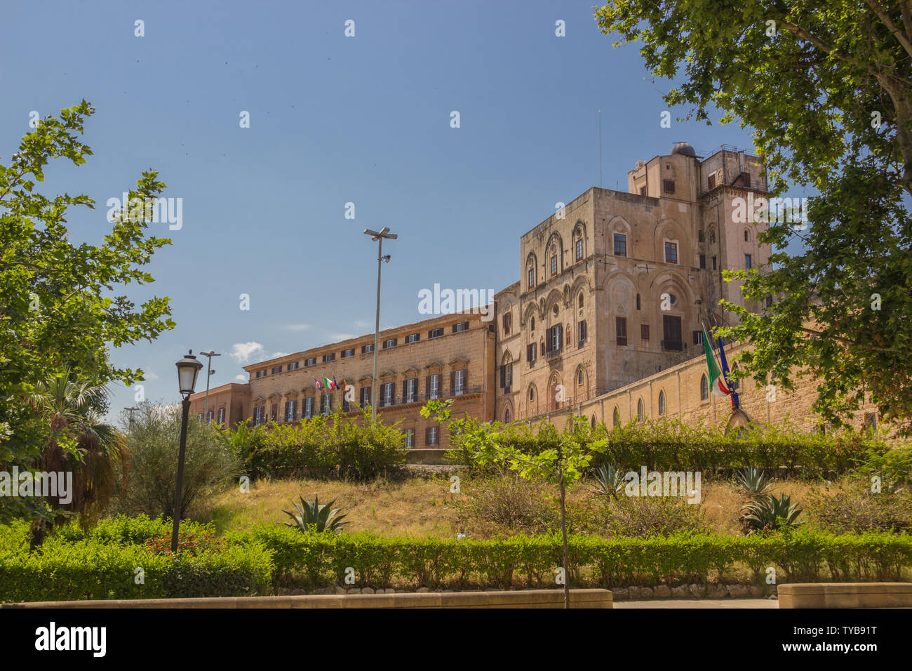 Royal palace complex of Palermo Sicily view from side of the garden ...