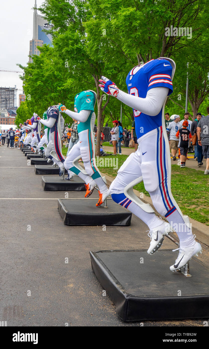 NFL team mannequins set up so that fans can take photos in their team's ...