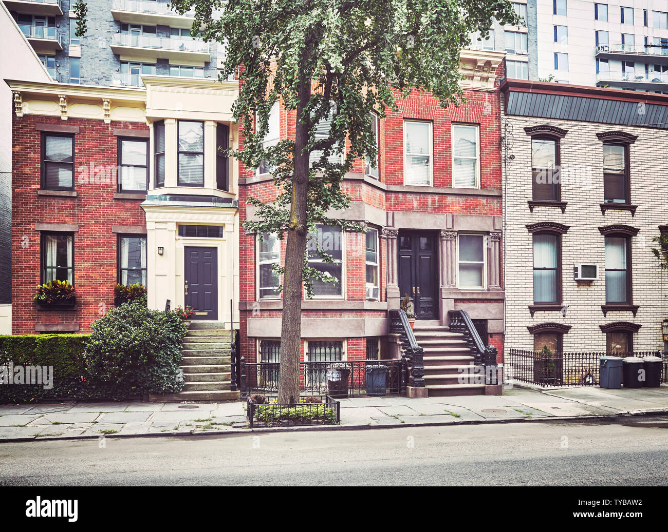 Retro toned picture of an empty street in Brooklyn New York, USA Stock ...