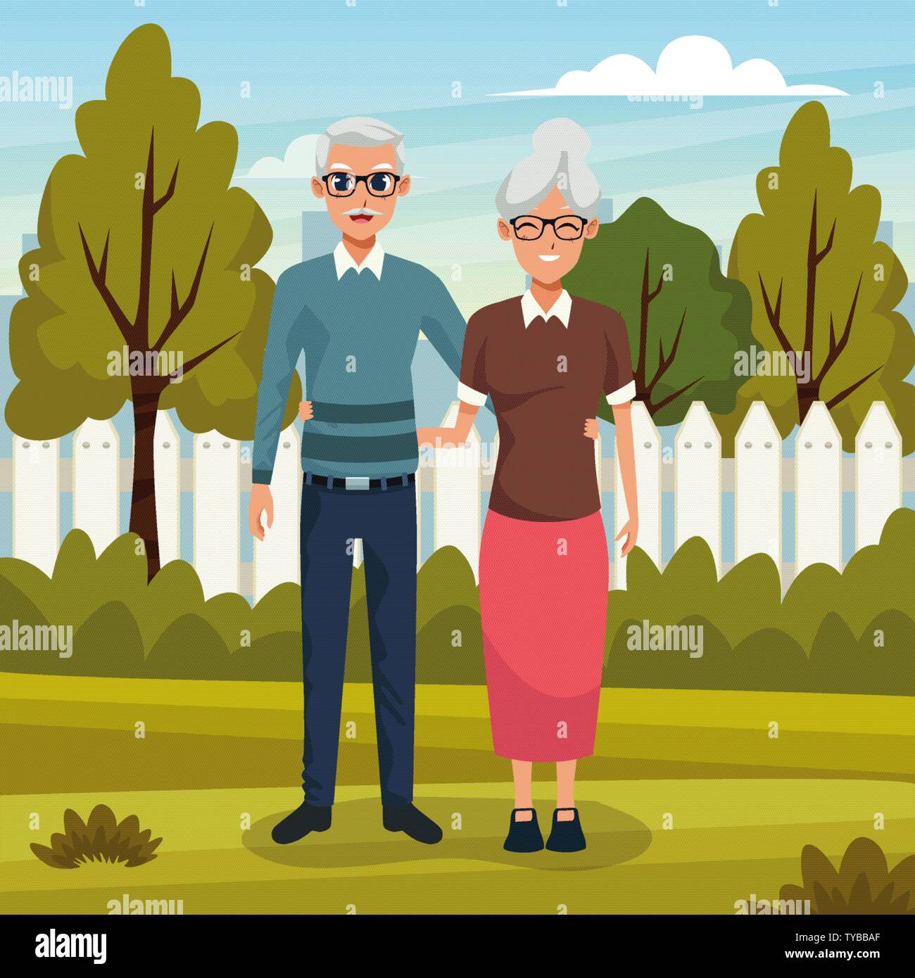 Grandparents couple smiling in nature cartoon Stock Vector Image & Art ...