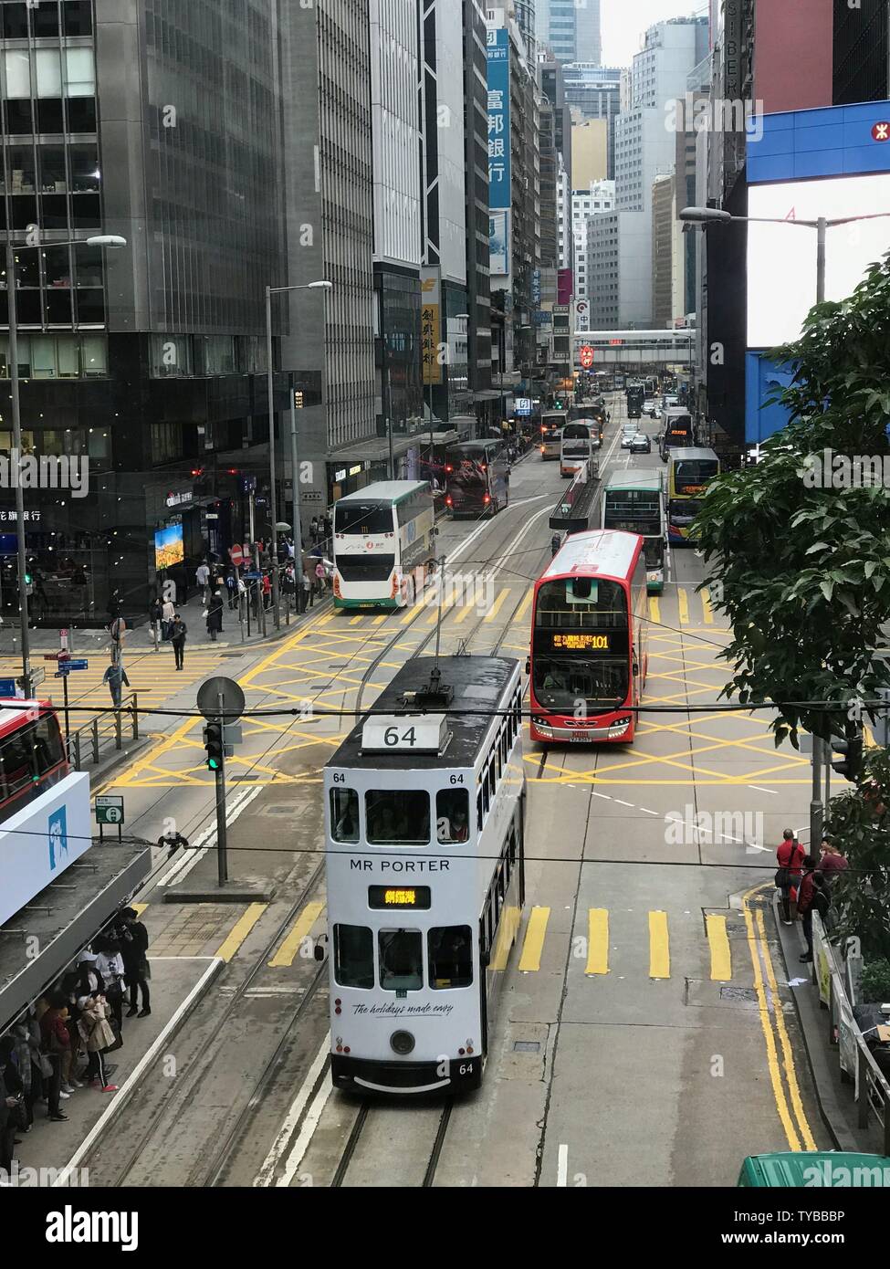 Historic Tramway in the busy Central District on Hong Kong Island ...