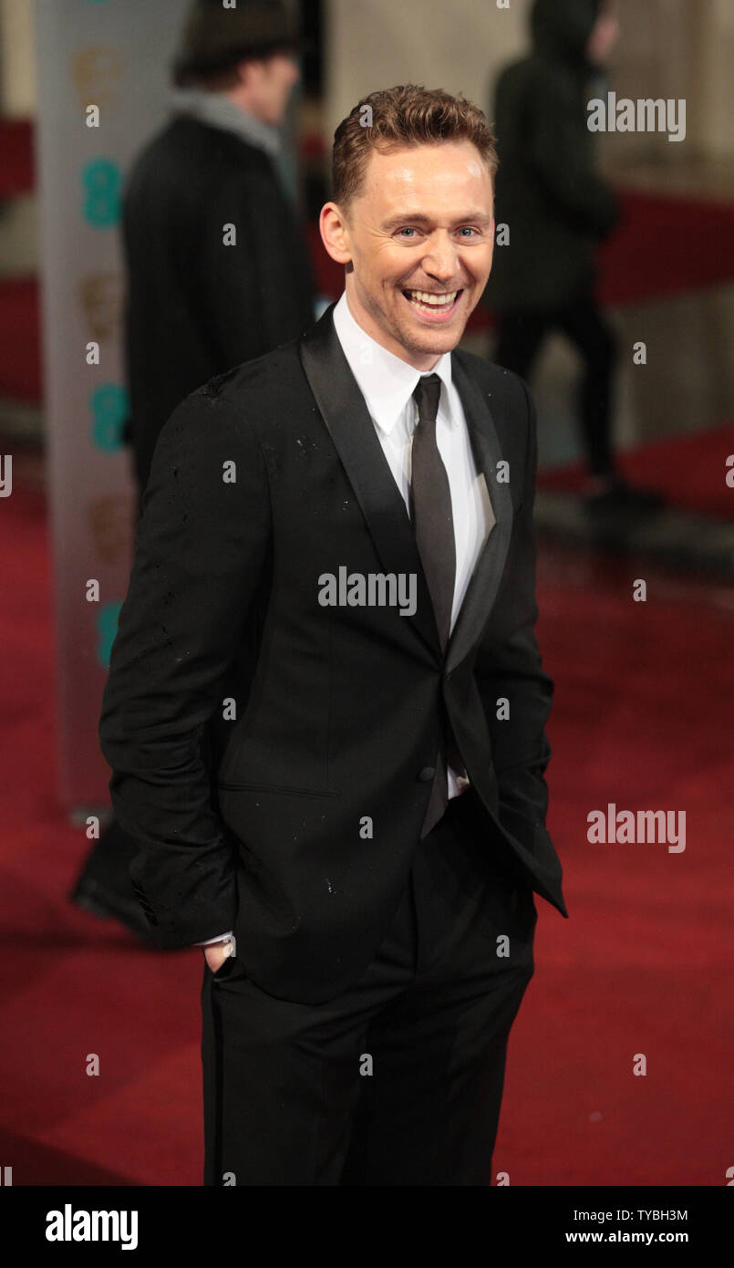 British actor Tom Hiddleston arrives at the Baftas Awards Ceremony at ...