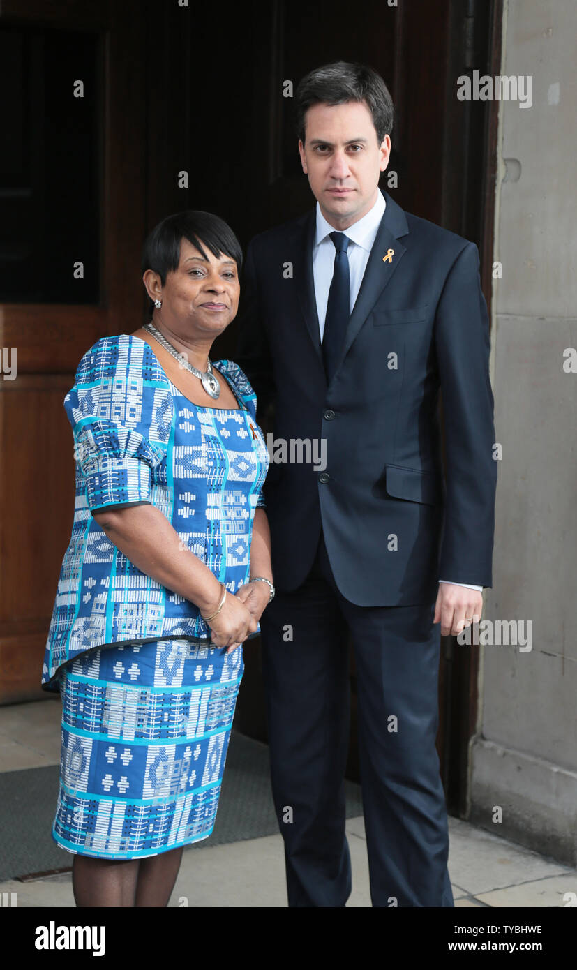 Leader of the Labour Party Ed Miliband and Doreen Lawrence pose for the ...
