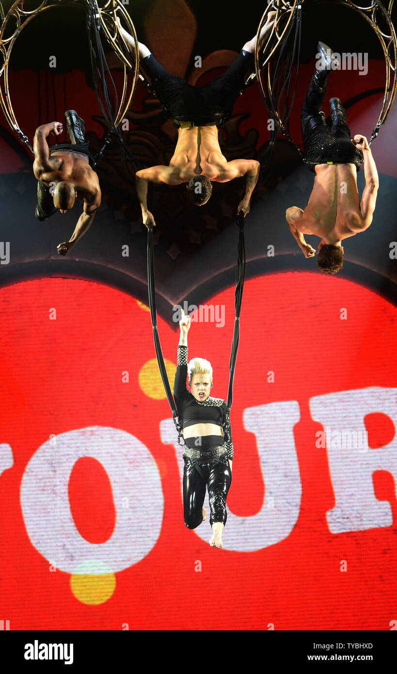 American singer Pink performs at O2 Arena in London on 24 April, 2013 ...
