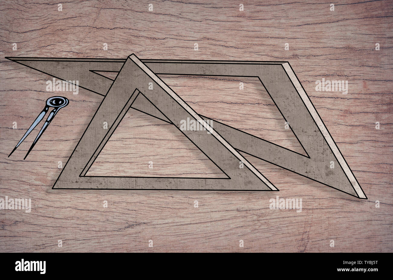 Geometry and science concept illustration with triangular rulers and a ...