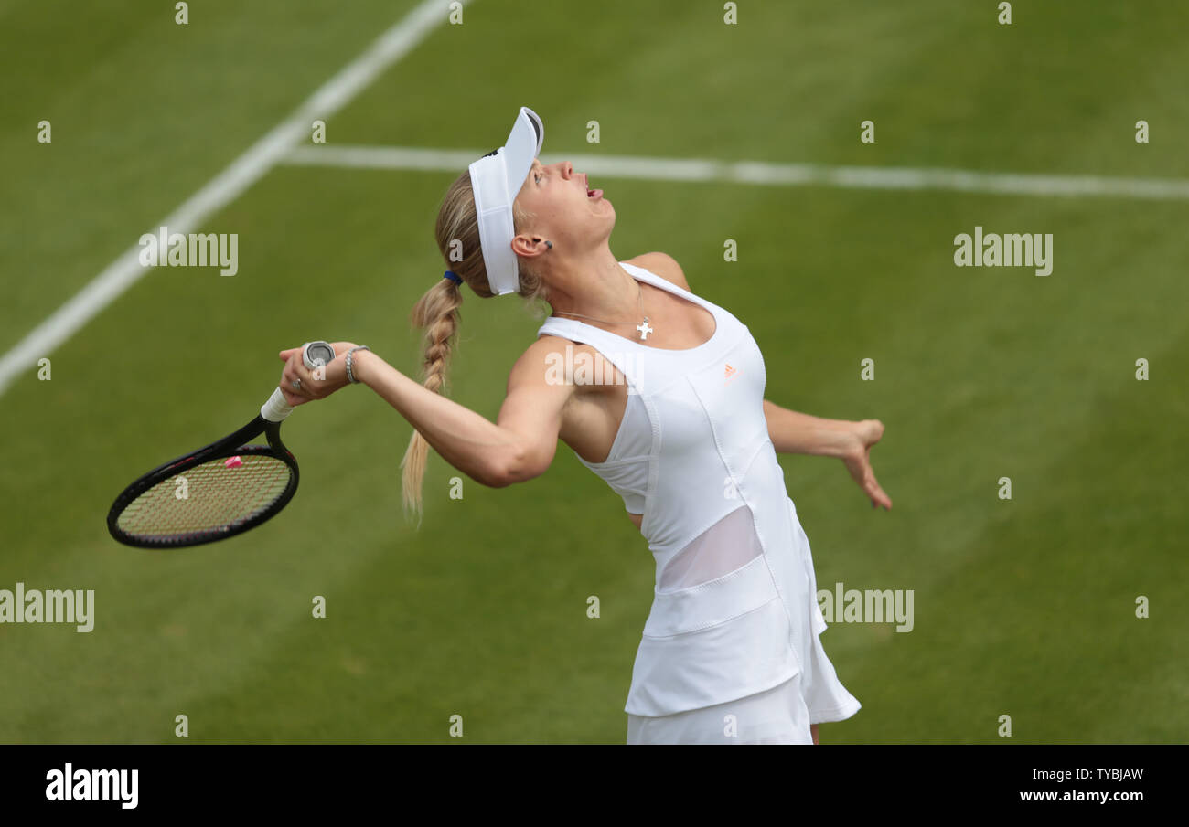 Denmark's Caroline Wozniacki serves in her match against Czech Petra ...