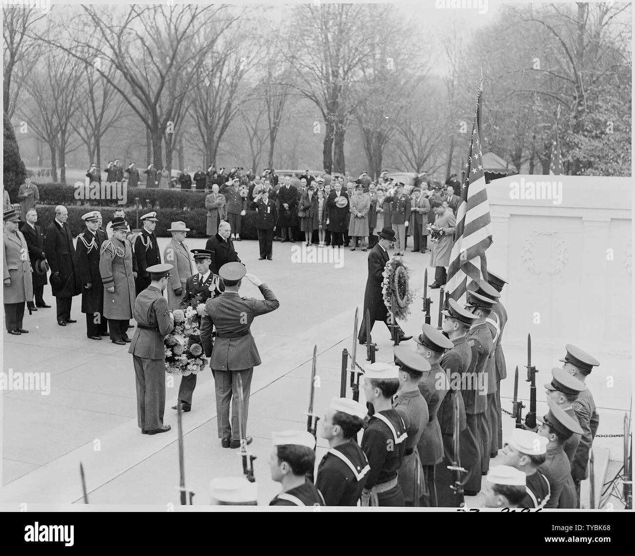 Photograph of British Prime Minister Clement Attlee laying a wreath at ...