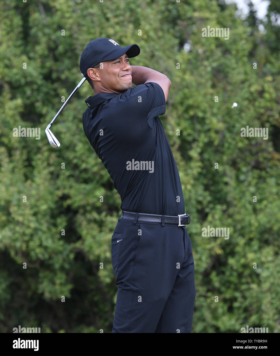 American Tiger Woods drives on the 8th tee on the second day of the ...