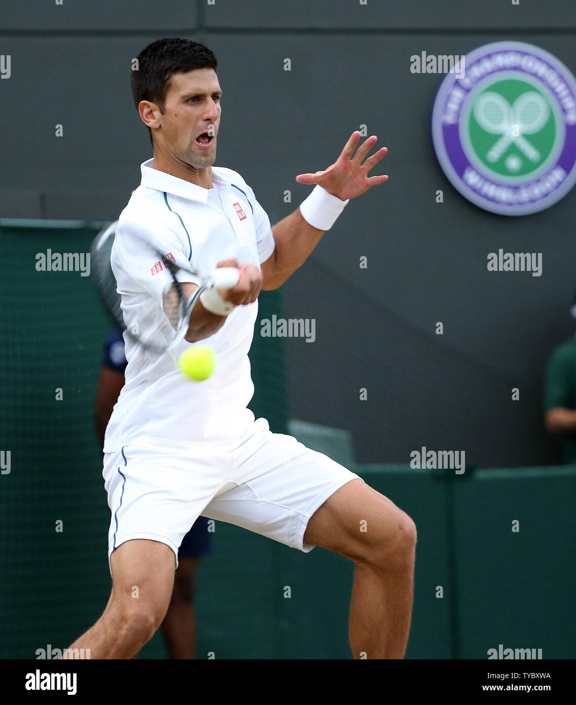 Serbian Novak Djokovic returns the ball in his match against South ...