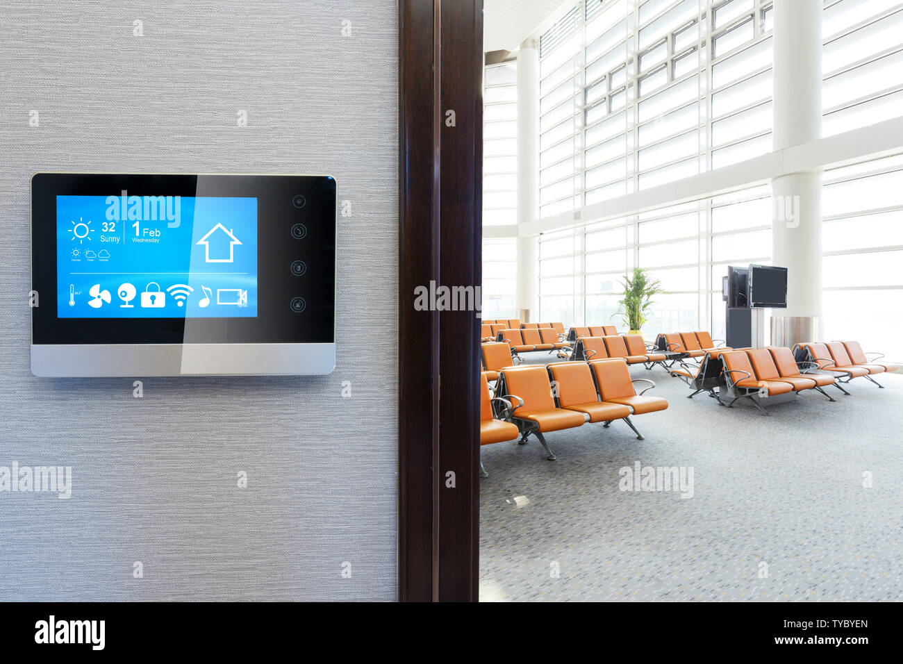 smart screen with smart home with modern airport hall Stock Photo - Alamy