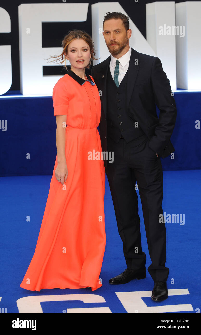 Australian actress Emily Browning and English actor Tom Hardy attend the World Premiere of ...