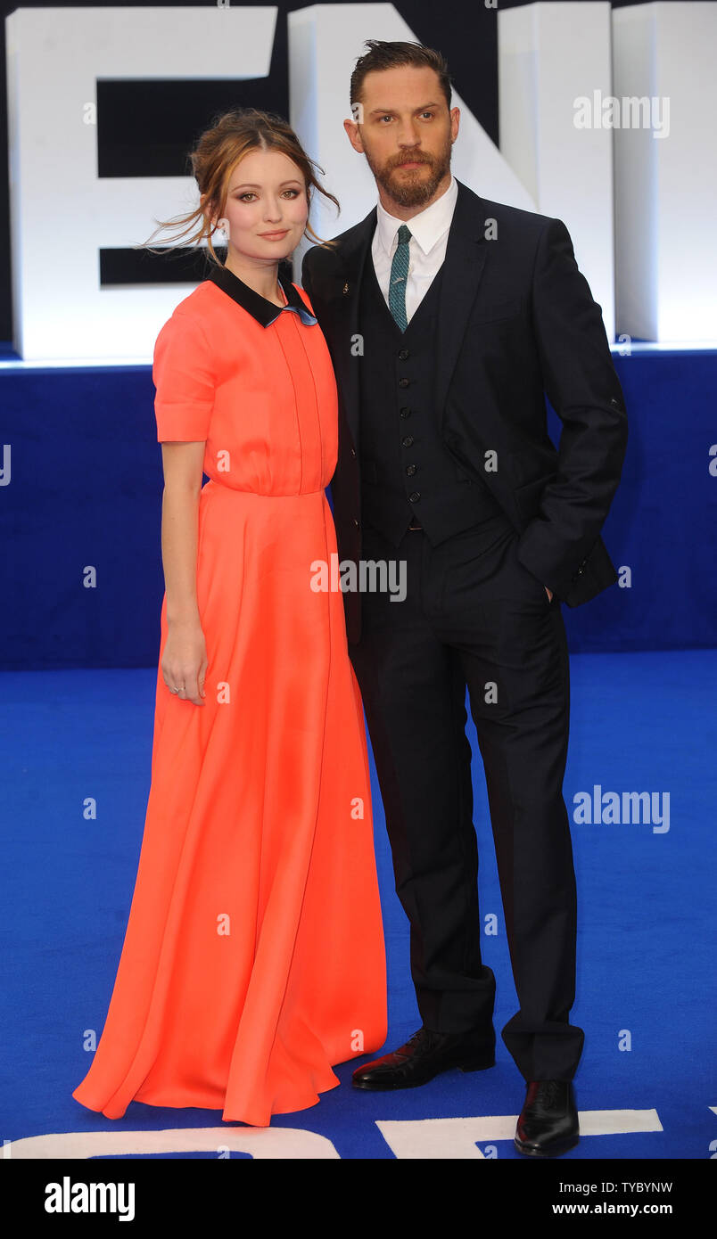 Australian actress Emily Browning and English actor Tom Hardy attend the World Premiere of ...