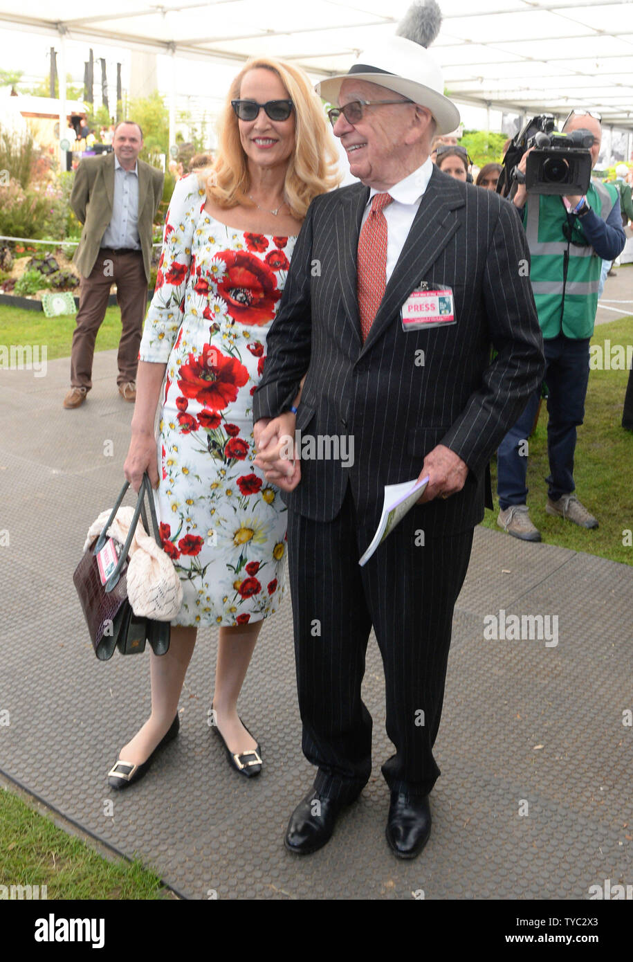 American publisher Rupert Murdoch and model Jerry Hall attend the ...
