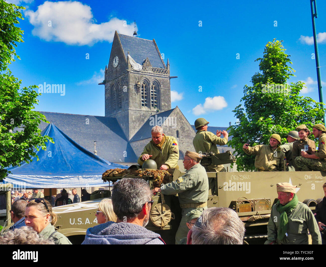 SAINTE MERE, NORMANDY, FRANCE - JUNE 06, 2019. D Day 75 birthday of ...