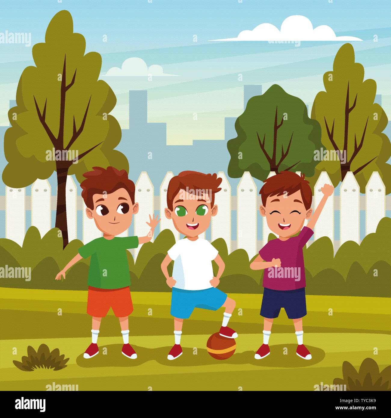 Kids Playing Outside Cartoon