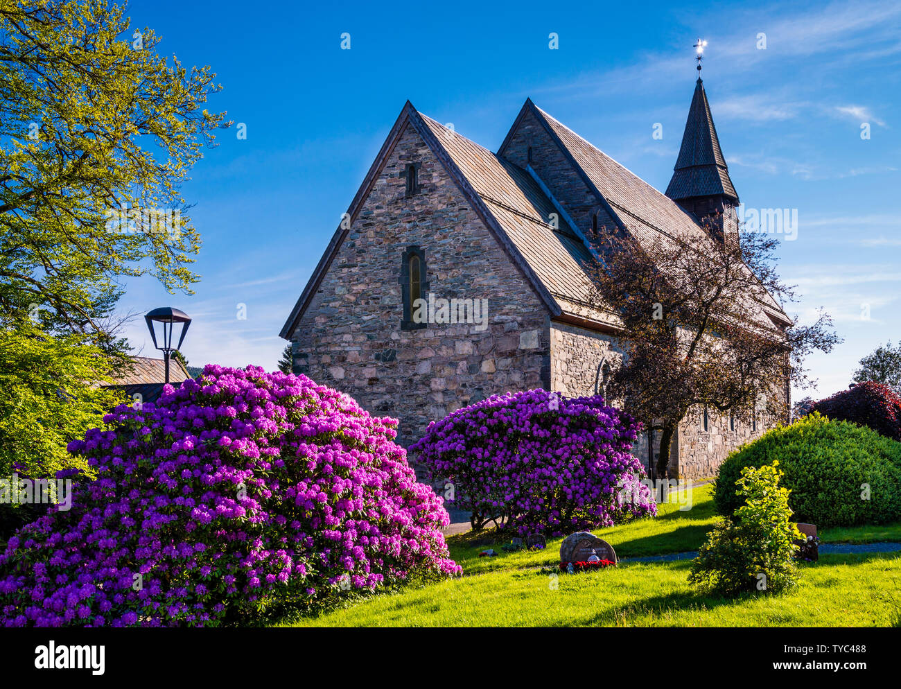 The old stone church in Fana is built in the middle ages Stock Photo ...