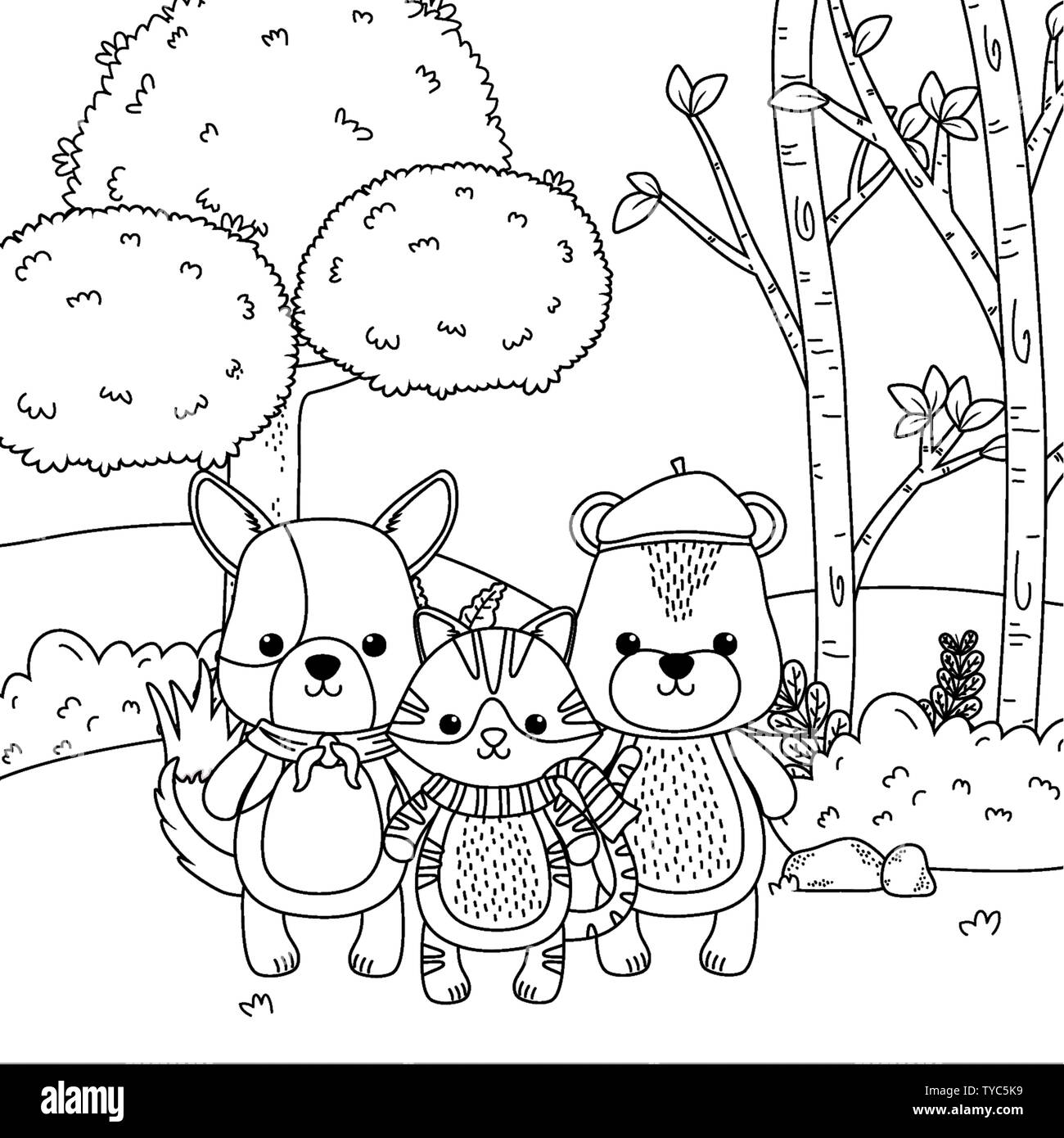 Cat dog and bear cartoon design, Animal cute zoo life nature and fauna ...