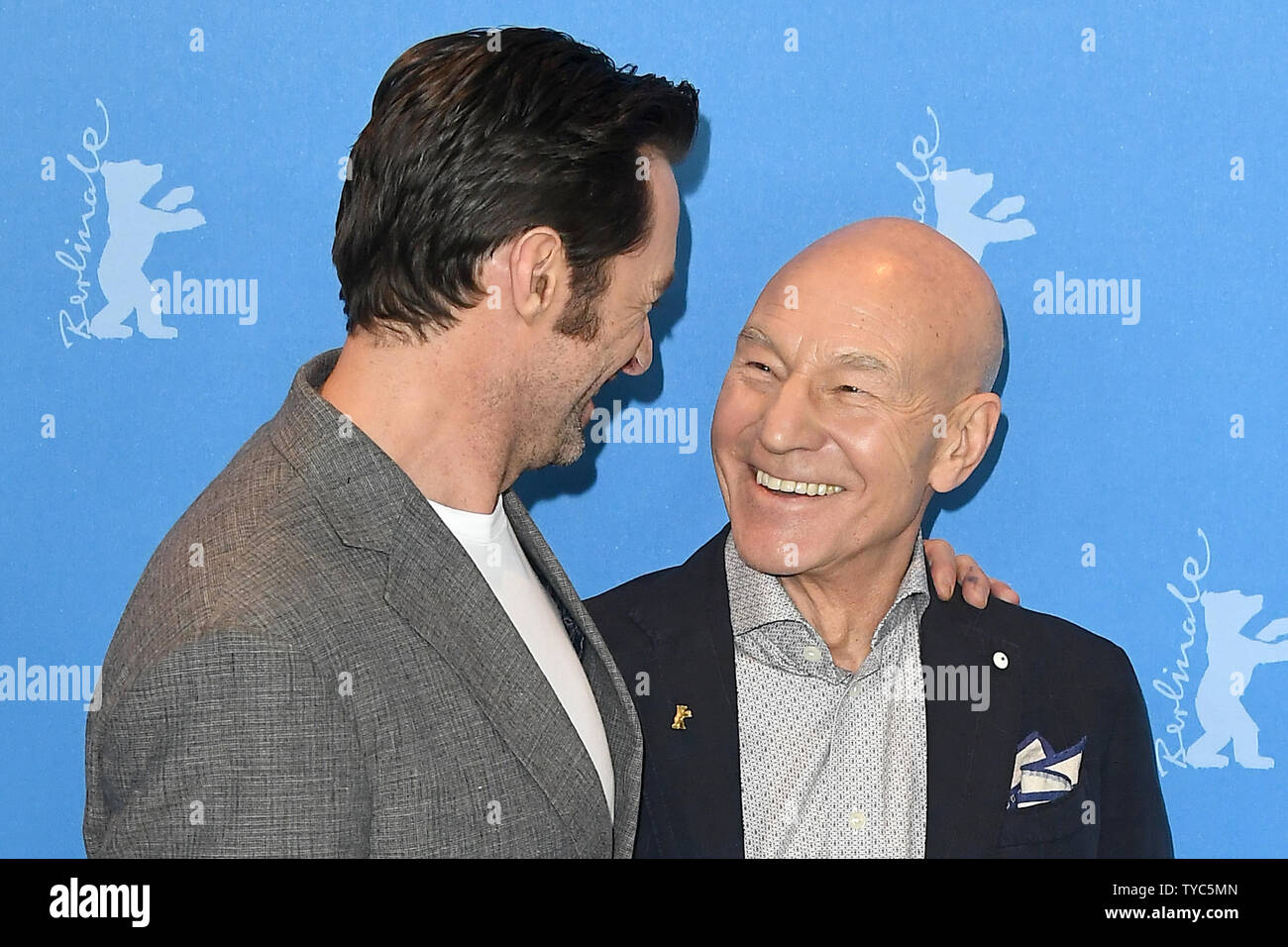 Australian actor Hugh Jackman and British actor Patrick Stewart attend ...