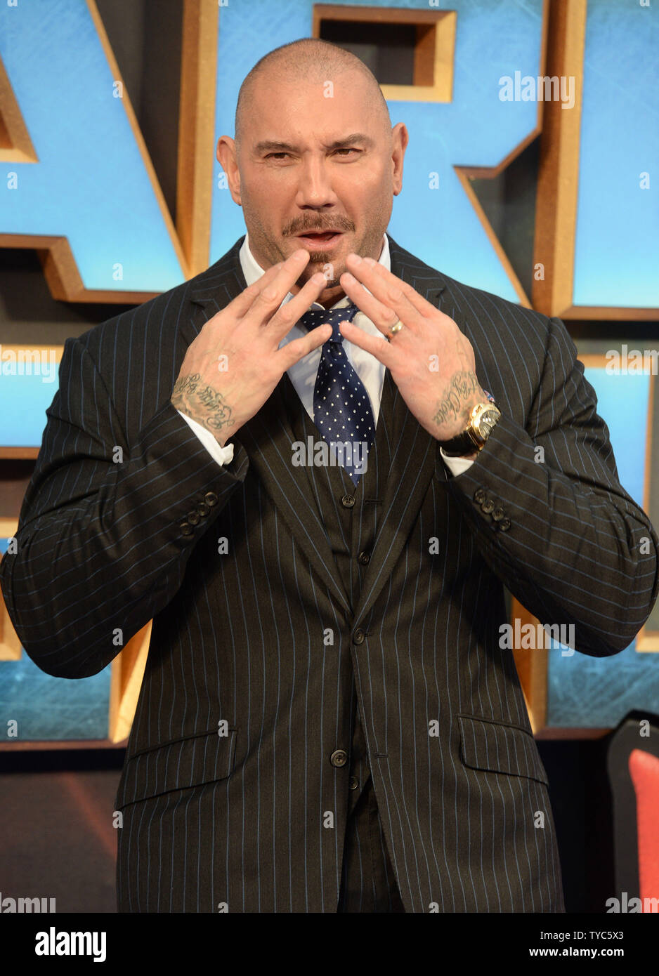 American actor Dave Bautista attends the premiere of Guardians Of The ...