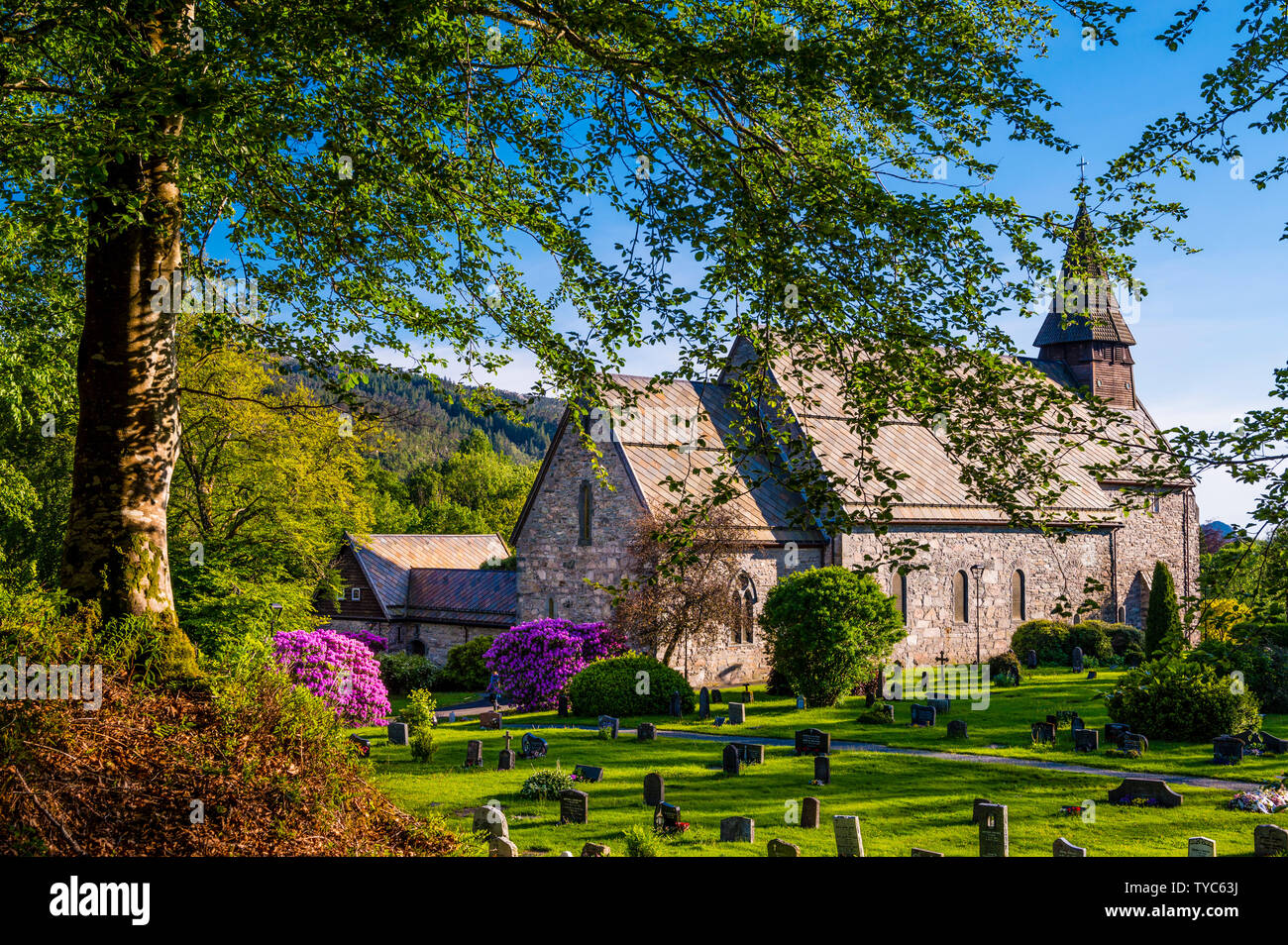 The old stone church in Fana is built in the middle ages Stock Photo ...