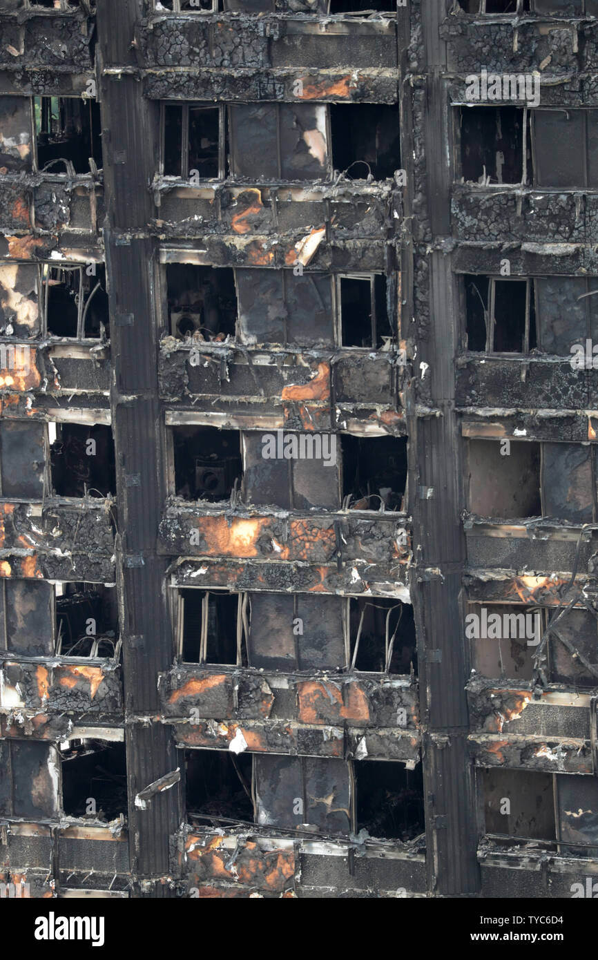 A view into the flats show the total destruction of the 24-story ...