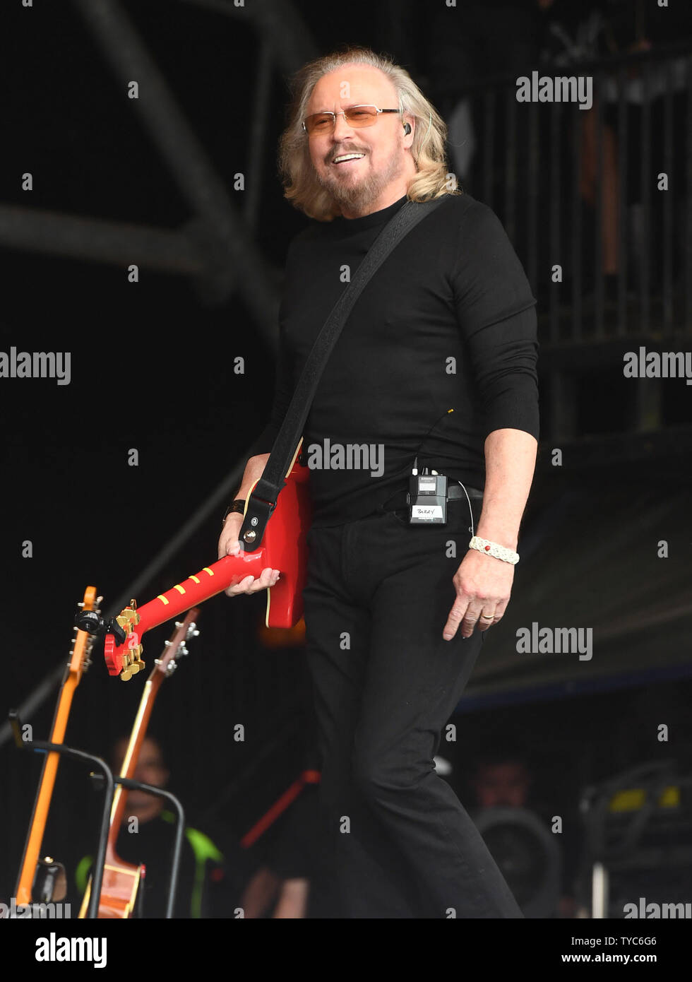 American singer Barry Gibb performs at the Glastonbury Music Festival ...