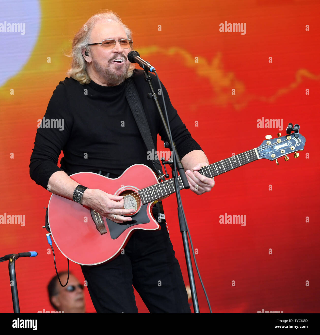 American singer Barry Gibb performs at the Glastonbury Music Festival ...