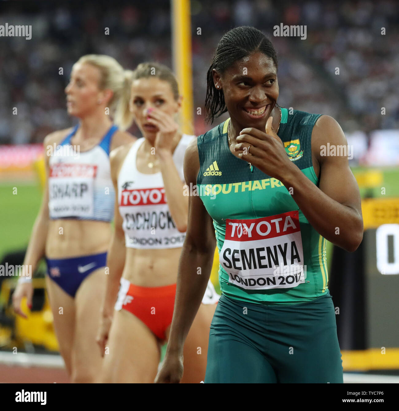 South African Caster Semenya celebrates winning the Women's 800 Meters ...