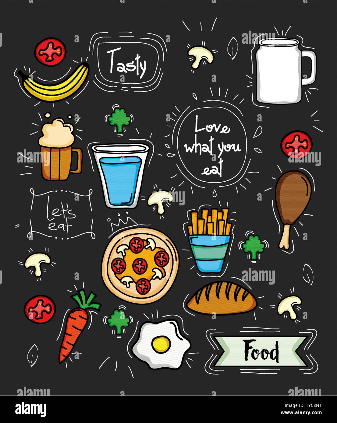 bundle of delicious food pattern background vector illustration design ...