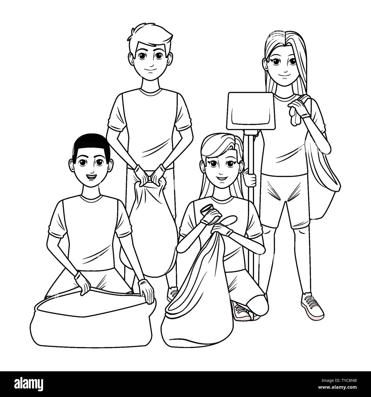 cleaning service person avatar cartoon character in black and white ...