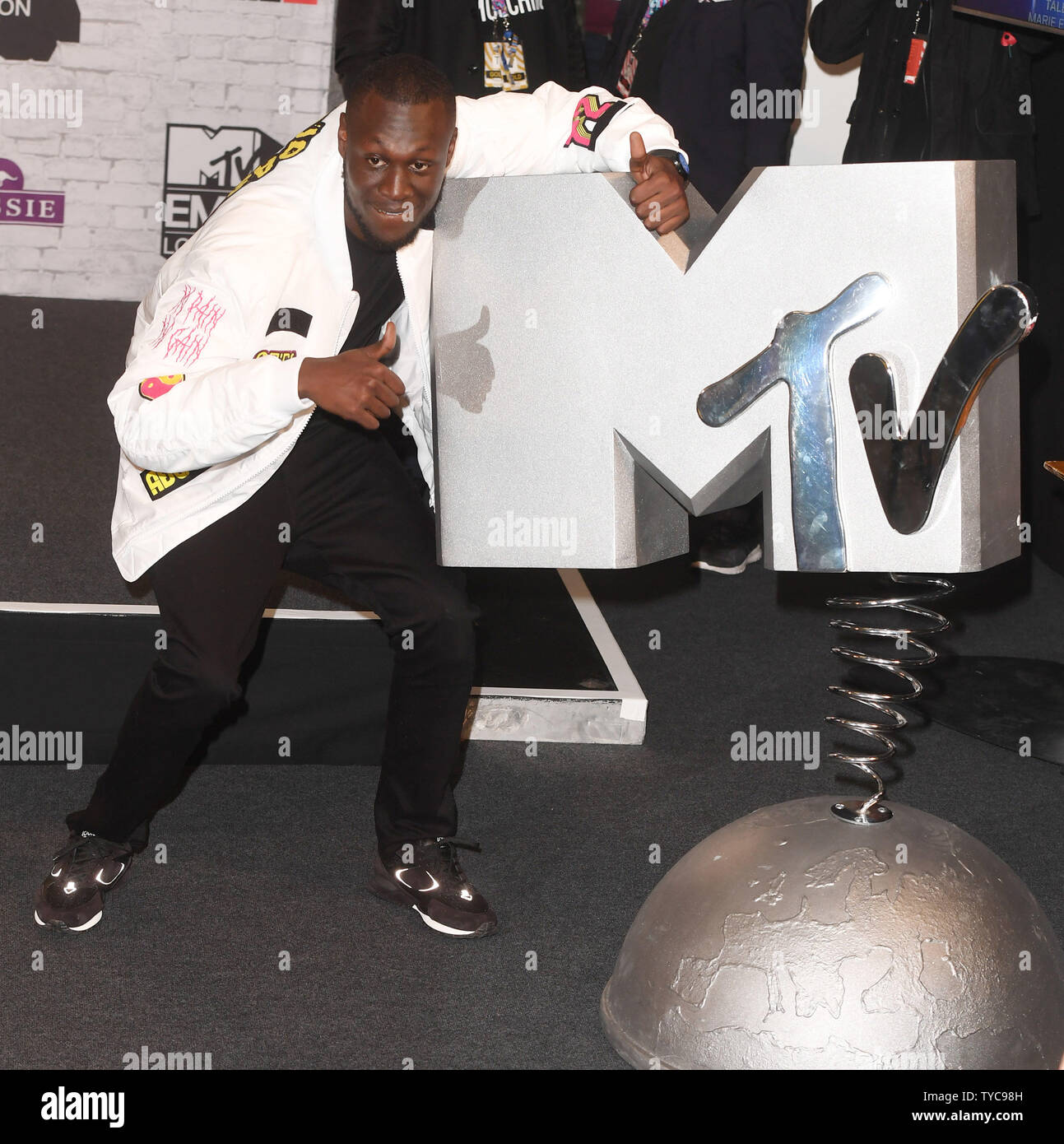 British singer Stormzy attends the press room of MTV European Music ...