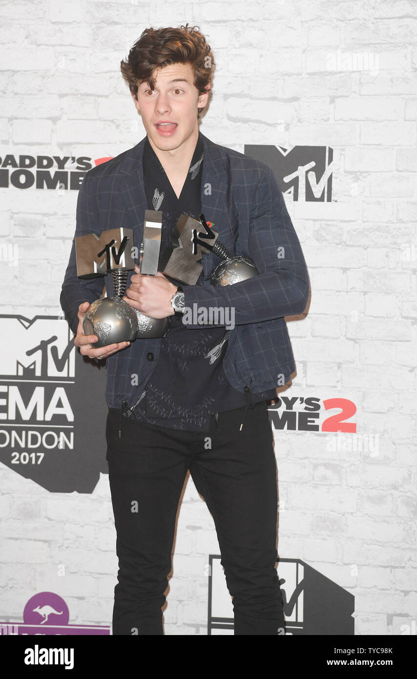 Canadian singer Shawn Mendes attends the press room of MTV European ...