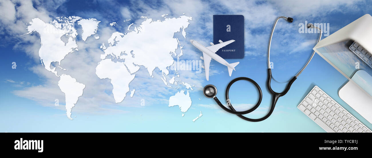 international medical travel insurance concept,stethoscope, passport ...